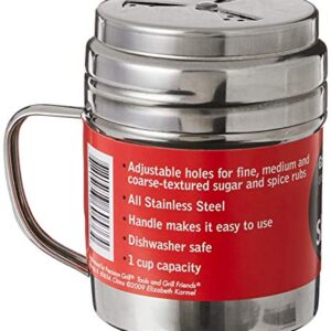 Elizabeth Karmel’s Adjustable Dry Rub Shaker with Holes for Medium and Coarse Grind Seasonings, Stainless Steel, 1-Cup Capacity