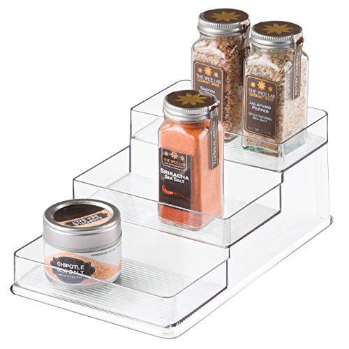 iDesign Recycled Plastic 3-Tier Stadium Spice Rack Organizer for Kitchen, Fridge, Freezer, Pantry and Cabinet Organization, The Linus Collection – 6.25" x 4" x 1.25", Clear