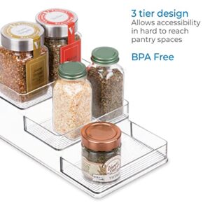 iDesign Recycled Plastic 3-Tier Stadium Spice Rack Organizer for Kitchen, Fridge, Freezer, Pantry and Cabinet Organization, The Linus Collection – 6.25" x 4" x 1.25", Clear