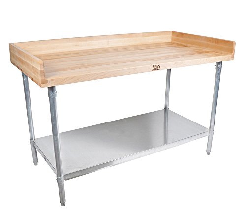 John Boos DSS01 Maple Top Work Table with 4" Riser, Stainless Steel Base and Shelf, 48" x 24" x 1-3/4"