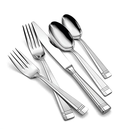 Oneida 45 Piece Amsterdam Everyday Flatware, Service for 8, 18/0 Stainless Steel, Silverware Set, Dishwasher Safe, Multi