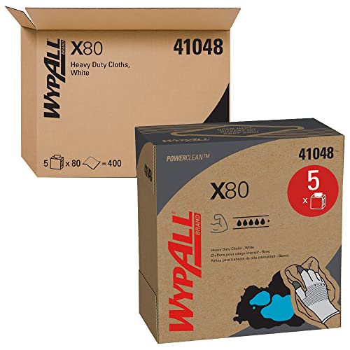 WypAll Power Clean X80 Heavy Duty Cloths (41048), Pop-Up Box, White, 80 Sheets / Box, 5 Boxes / Case, 400 Sheets / Case