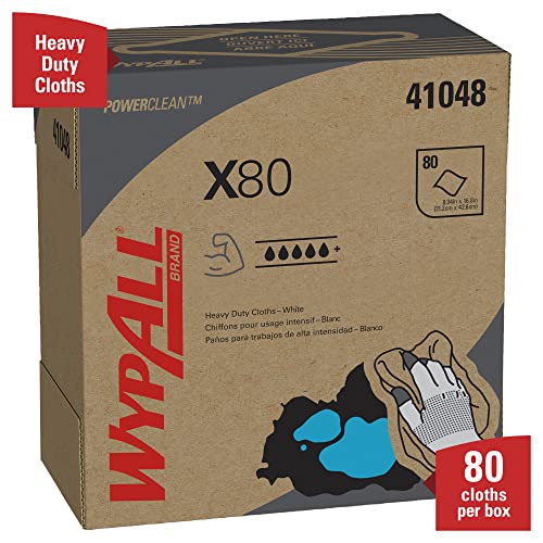 WypAll Power Clean X80 Heavy Duty Cloths (41048), Pop-Up Box, White, 80 Sheets / Box, 5 Boxes / Case, 400 Sheets / Case