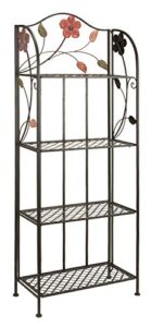 deco 79 metal floral indoor outdoor tall folding 4 shelf bakers rack, 25" x 12" x 68", black