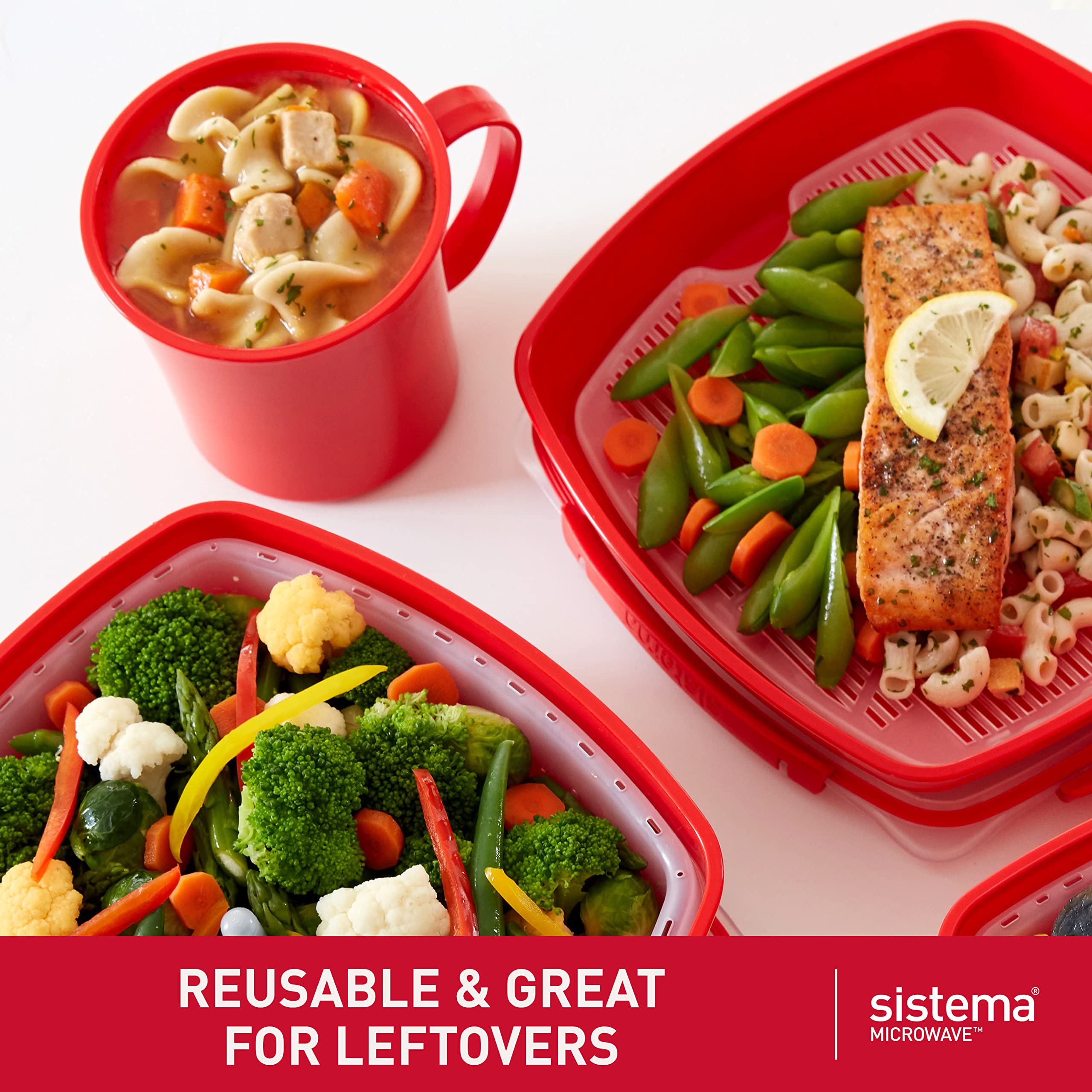 Sistema Microwave Soup Mug with Lid and Steam Release Vent, Dishwasher Safe, 22.1-Ounce, Red