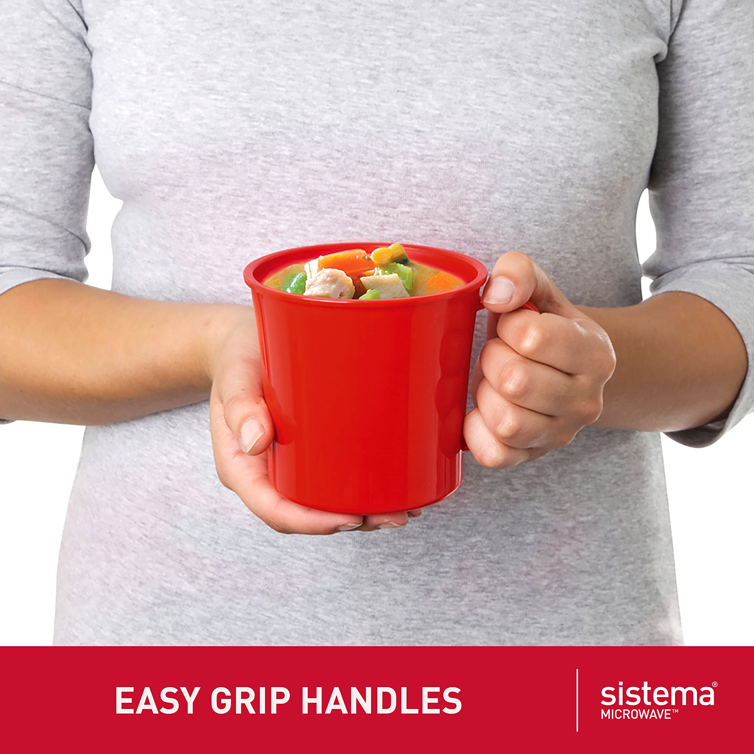 Sistema Microwave Soup Mug with Lid and Steam Release Vent, Dishwasher Safe, 22.1-Ounce, Red