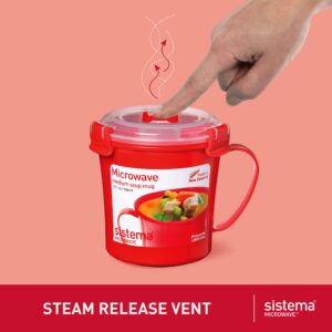 Sistema Microwave Soup Mug with Lid and Steam Release Vent, Dishwasher Safe, 22.1-Ounce, Red