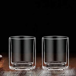 Sun's Tea Double Walled Drinking Glass, Manhattan-Style Glass for Hot and Cold Liquids, Whiskey, Bourbon, Vodka, and Scotch Borosilicate Clear Glass, Set of 2