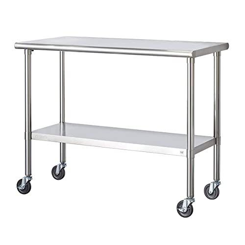 TRINITY EcoStorage NSF Stainless Steel Table with Wheels, 48-Inch