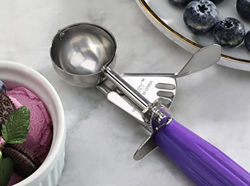 New Star Foodservice 34905 Commercial-Grade Thumb Press Food Disher/Ice Cream Scoop, 18/8 Stainless Steel, 0.875 oz, Size 40, Purple