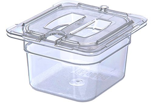 Carlisle FoodService Products 10311U07 Polypropylene Universal Handled Notched Lid, 6-7/8" Length x 6.31" Width x 7/8" Height, Clear, For TopNotch One-Sixth Size Food Pans (Case of 6)