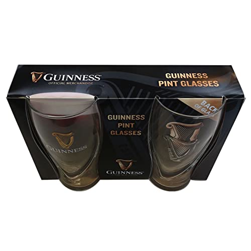 Guinness 20oz Beer Glasses Twin Pack | Certified Official Merchandise | Ideal gift for Beer Lovers