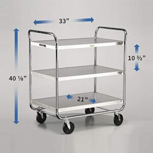 Lakeside Manufacturing 493 Utility Cart, Stainless Steel, 3 Shelves, 500 lb. Capacity (Fully Assembled)