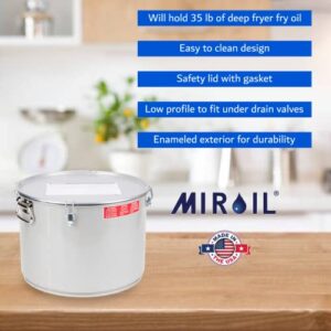 MirOil #60L - 7 Gal Grease Bucket & Oil Filter Pot, Gasket Safety Lid with Quick Lock Clips, For Fryer Oil Capacity Up to 55 lbs. Low Profile To Fit Under Drain Valves, For Filtering of Hot Oil