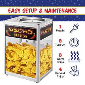 Great Northern Nacho Station Commercial Grade Nacho Warmer Merchandiser, Keeps Chips Warm and Fresh for Hours, Easy to Setup, Stainless Steel Frames with Heavy Duty Plate Glass