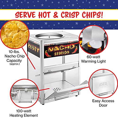 Great Northern Nacho Station Commercial Grade Nacho Warmer Merchandiser, Keeps Chips Warm and Fresh for Hours, Easy to Setup, Stainless Steel Frames with Heavy Duty Plate Glass