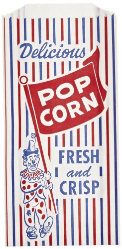 Bagcraft Pinch-Bottom Paper Popcorn Bag, 4 x 1.5 x 8, Blue/Red/White, Paper, 1,000/Carton