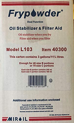 MirOil L103 BULK SAVER Fry Powder Oil Stabilizer and Filter Aid, CS of 3 x gallons for Fryers Oil Saving, Item 403000, Reduce Oil Usage