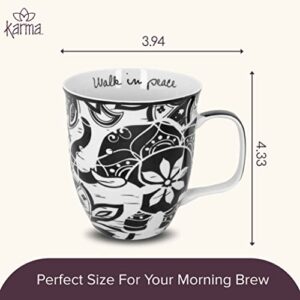 Karma Ceramic Black and White Boho Mug, 1 Count (Pack of 1), Elephant