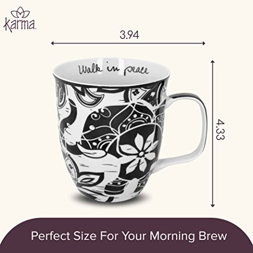 Karma Ceramic Black and White Boho Mug, 1 Count (Pack of 1), Elephant