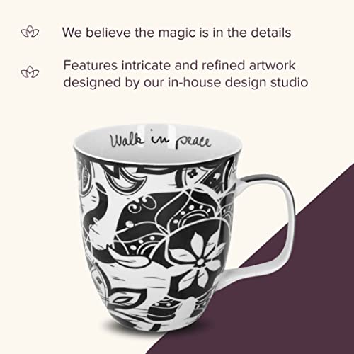 Karma Ceramic Black and White Boho Mug, 1 Count (Pack of 1), Elephant