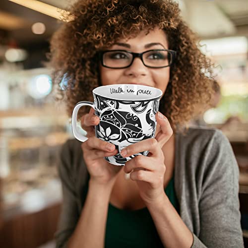 Karma Ceramic Black and White Boho Mug, 1 Count (Pack of 1), Elephant