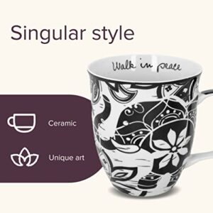 Karma Ceramic Black and White Boho Mug, 1 Count (Pack of 1), Elephant