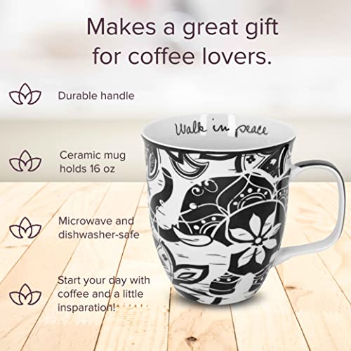 Karma Ceramic Black and White Boho Mug, 1 Count (Pack of 1), Elephant