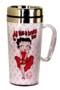 spoontiques - insulated travel mug - betty boop brains coffee cup - coffee lovers gift - funny coffee mug - 15 oz - white