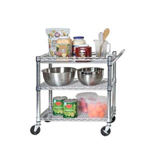 seville classics ultradurable nsf commercial heavy duty metal rolling utility cart, w/ steel shelves, handle bar for restaurant, garage, warehouse, kitchen, office, deep top basket (34.75"w x 18.25"d)