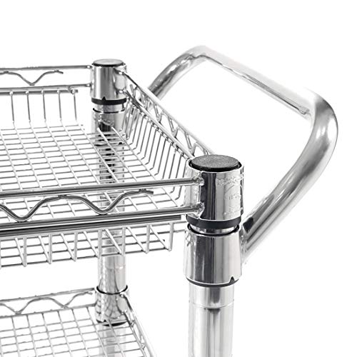 Seville Classics UltraDurable NSF Commercial Heavy Duty Metal Rolling Utility Cart, w/ Steel Shelves, Handle Bar for Restaurant, Garage, Warehouse, Kitchen, Office, Deep Top Basket (34.75"W x 18.25"D)