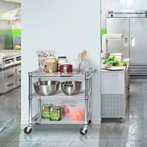 Seville Classics UltraDurable NSF Commercial Heavy Duty Metal Rolling Utility Cart, w/ Steel Shelves, Handle Bar for Restaurant, Garage, Warehouse, Kitchen, Office, Deep Top Basket (34.75"W x 18.25"D)