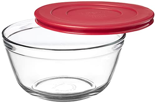 Anchor Hocking 91858 Glass Mixing Bowls with Lids, Cherry, 4 Quart (Set of 2) -