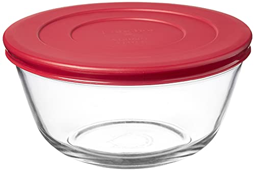 Anchor Hocking 91858 Glass Mixing Bowls with Lids, Cherry, 4 Quart (Set of 2) -