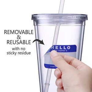 Cupture Classic Insulated Double Wall Tumbler Cup with Lid, Reusable Straw & Hello Name Tags - 24 oz, 2 Pack (clear)