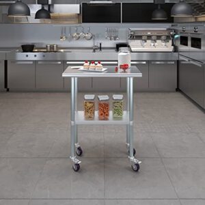 18" X 30" AmGood Stainless Steel Work Table with Wheels | Metal Mobile Table | Food Prep