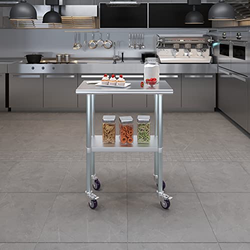 18" X 30" AmGood Stainless Steel Work Table with Wheels | Metal Mobile Table | Food Prep