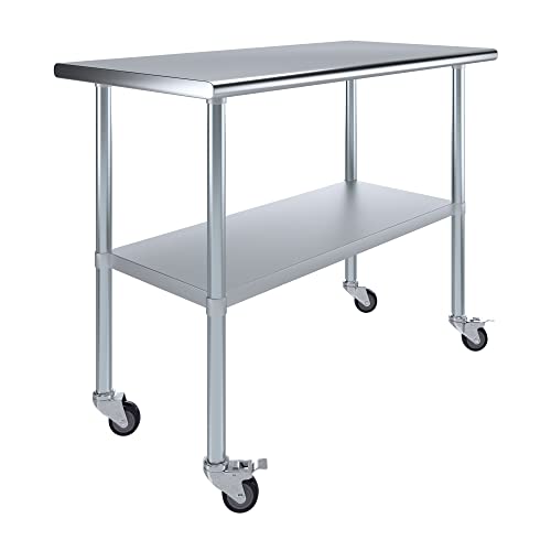 24" X 48" AmGood Stainless Steel Work Table with Wheels | Metal Mobile Table | Food Prep