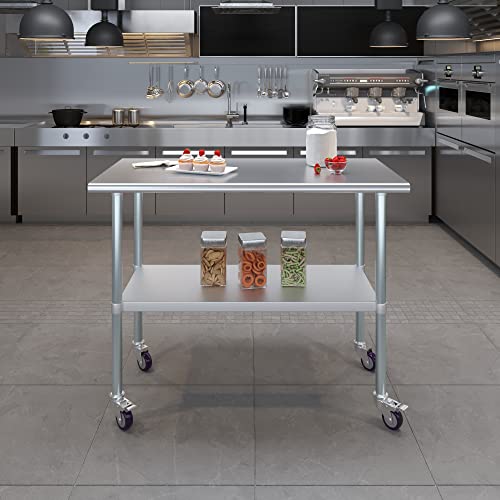 24" X 48" AmGood Stainless Steel Work Table with Wheels | Metal Mobile Table | Food Prep