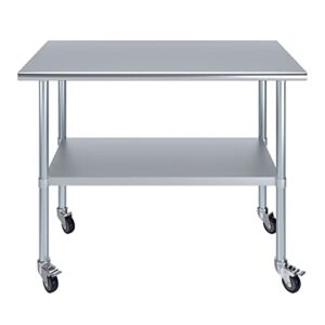 24" X 48" AmGood Stainless Steel Work Table with Wheels | Metal Mobile Table | Food Prep