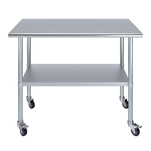 24" X 48" AmGood Stainless Steel Work Table with Wheels | Metal Mobile Table | Food Prep