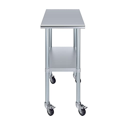 30" X 18" AmGood Stainless Steel Work Table with Wheels | Metal Mobile Table | Food Prep