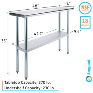 14"X48" Work Table Stainless Steel Food Prep Worktable Restaurant Supply