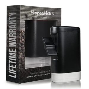 refillable sea salt and pepper grinder - traditional ceramic peppercorn grinder, pepper mill by peppermate (black)