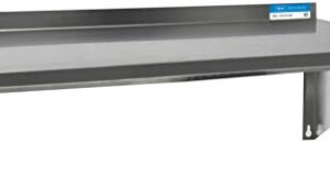 BK Resources Stainless Steel Wall Shelf, 12"x 36", 18 Gauge T-430 Steel, NSF Commercial Kitchen Food Service Use, 1.5" Backsplash, Angle Supports, BKWSE-1236