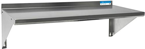 BK Resources Stainless Steel Wall Shelf, 12"x 36", 18 Gauge T-430 Steel, NSF Commercial Kitchen Food Service Use, 1.5" Backsplash, Angle Supports, BKWSE-1236