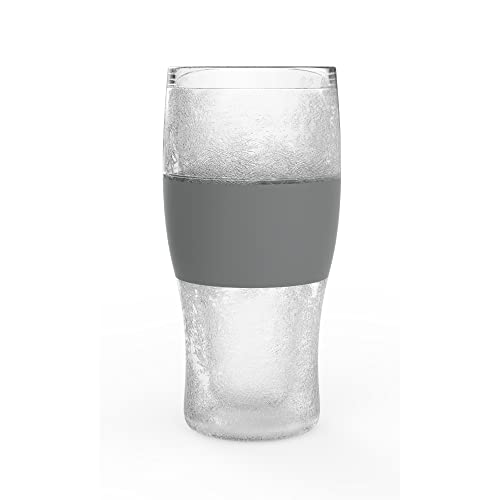 Host Freeze Beer Glass, Freezer Gel Chiller Double Wall Plastic Frozen Pint Glass, Set of One, 16 oz, Grey