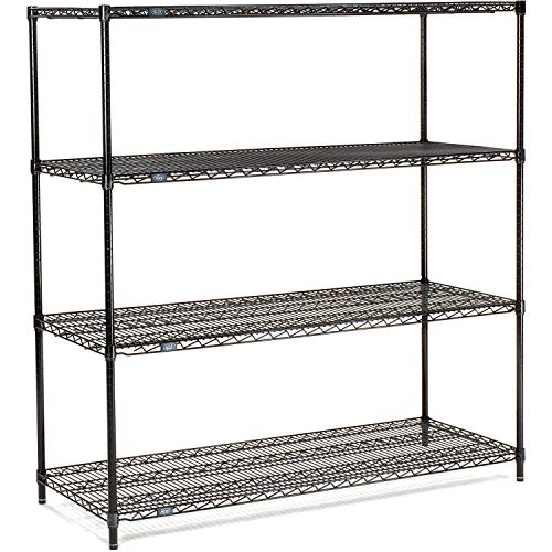 Nexel Adjustable Wire Shelving Unit, 4 Tier, NSF Listed Commercial Storage Rack, 24" x 60" x 63", Black Epoxy