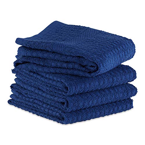 DII Basic Terry Collection Waffle Dishtowel Set, 15x26, Solid Nautical Blue, 4 Piece