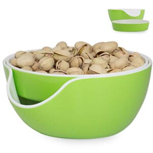 pistachio bowl, snack serving dish, double peanut bowl with nut seeds shell candy storage, green